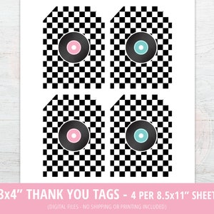50s Retro Thank You Tags, 1950s Sock Hop Diner Favor Tags, 50s Themed ...