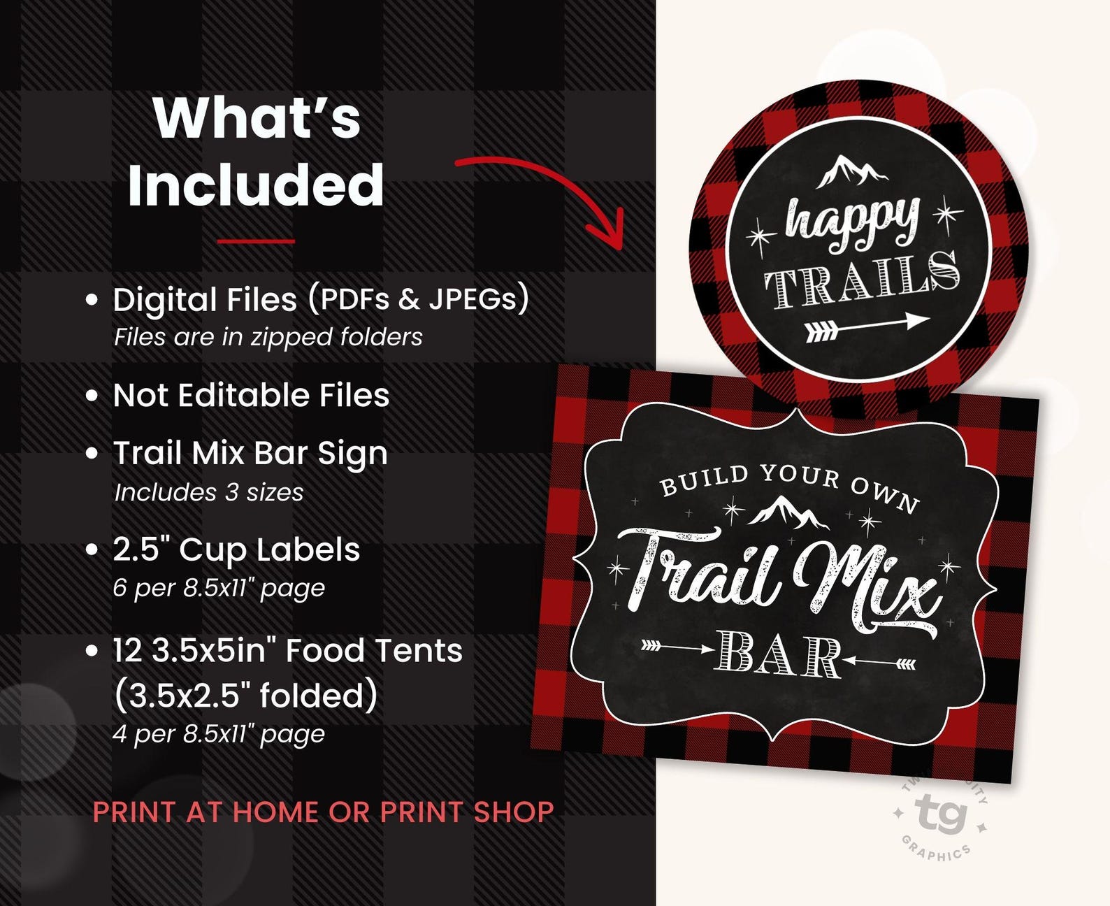 Trail Mix Bar Decor, Buffalo Plaid Trail Mix Bar Kit, Trail Mix Party ...