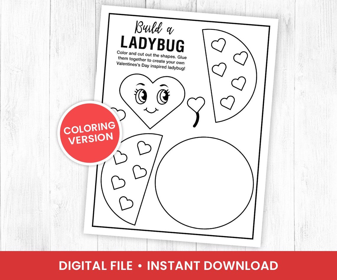 Valentines Day Craft Printable, Build a Ladybug for Kid, Kid's ...