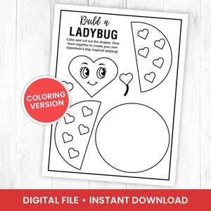 Valentines Day Craft Printable, Build a Ladybug for Kid, Kid's ...