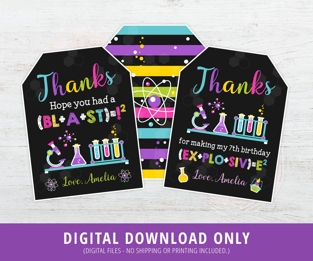 Science Thank You Tags, Girl Science Favor Tags, Science Birthday Party ...