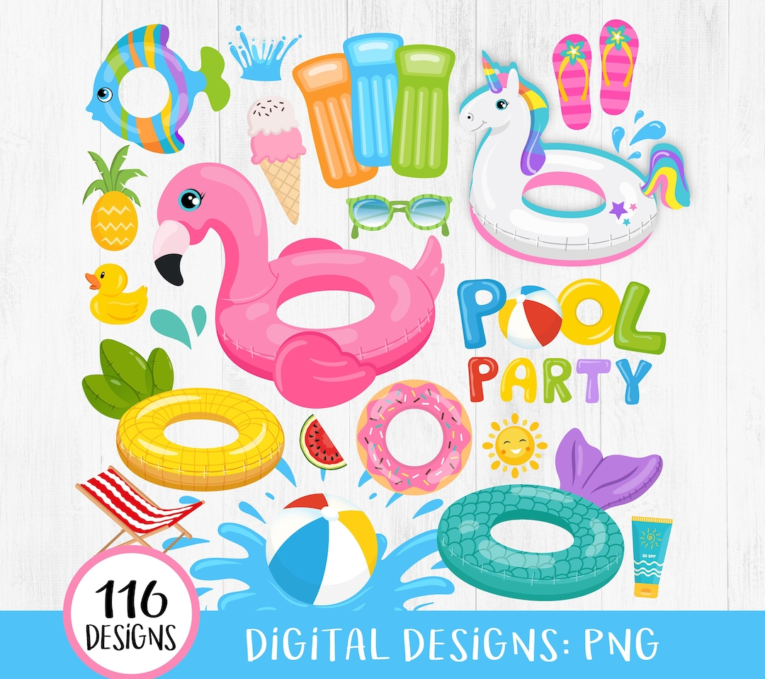 Pool Party Clipart, Summer Clipart, Flamingo Unicorn Pool Party, Pool ...