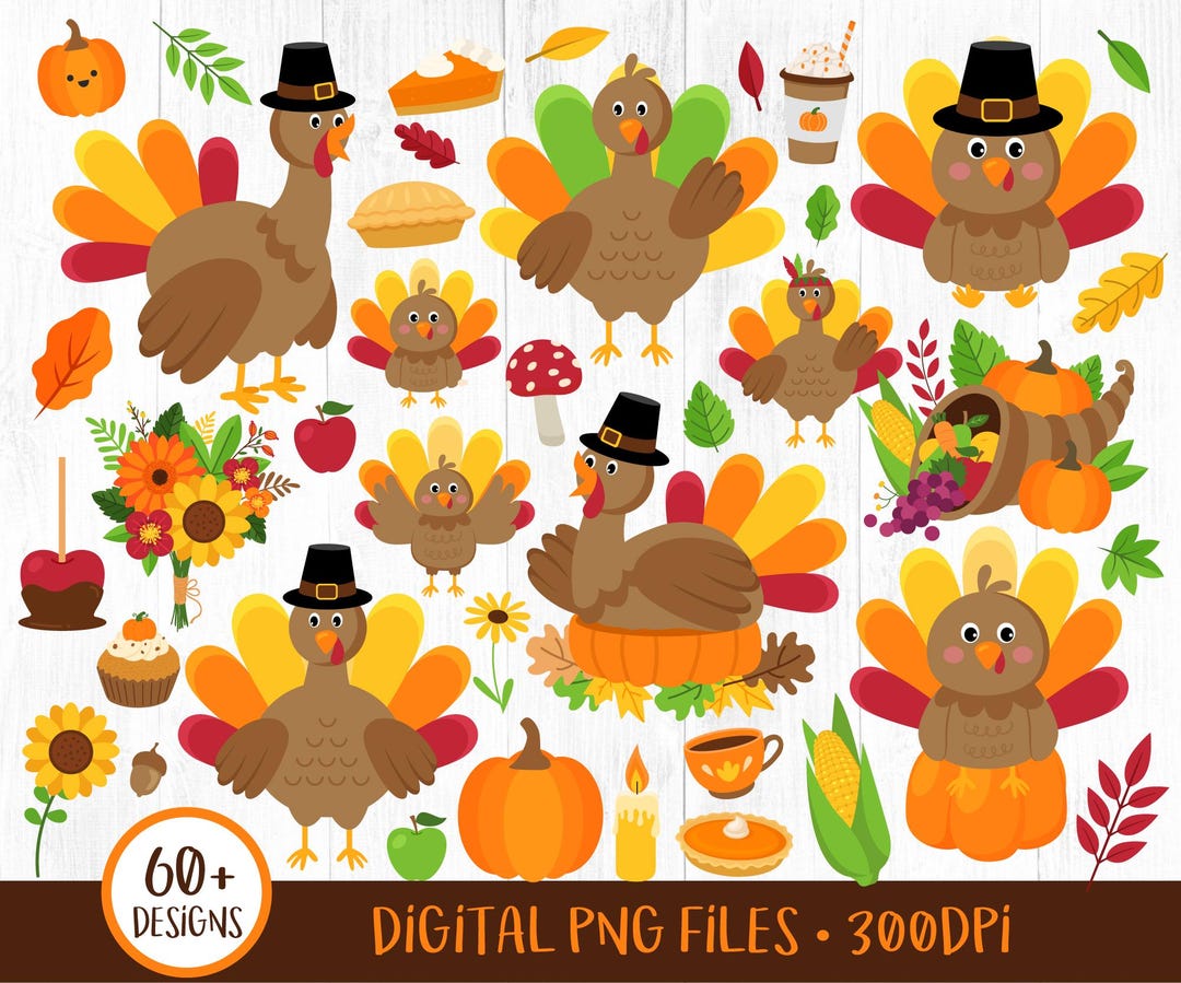 Thanksgiving Clipart, Turkey Clipart, Fall Autumn Clipart, Cute Turkey ...