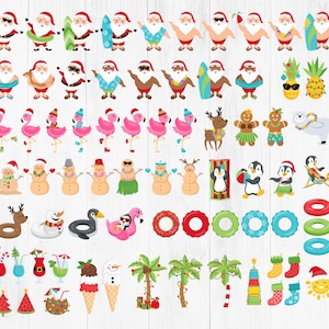 Tropical Christmas Clipart, Beach Christmas Clipart, Christmas in July ...