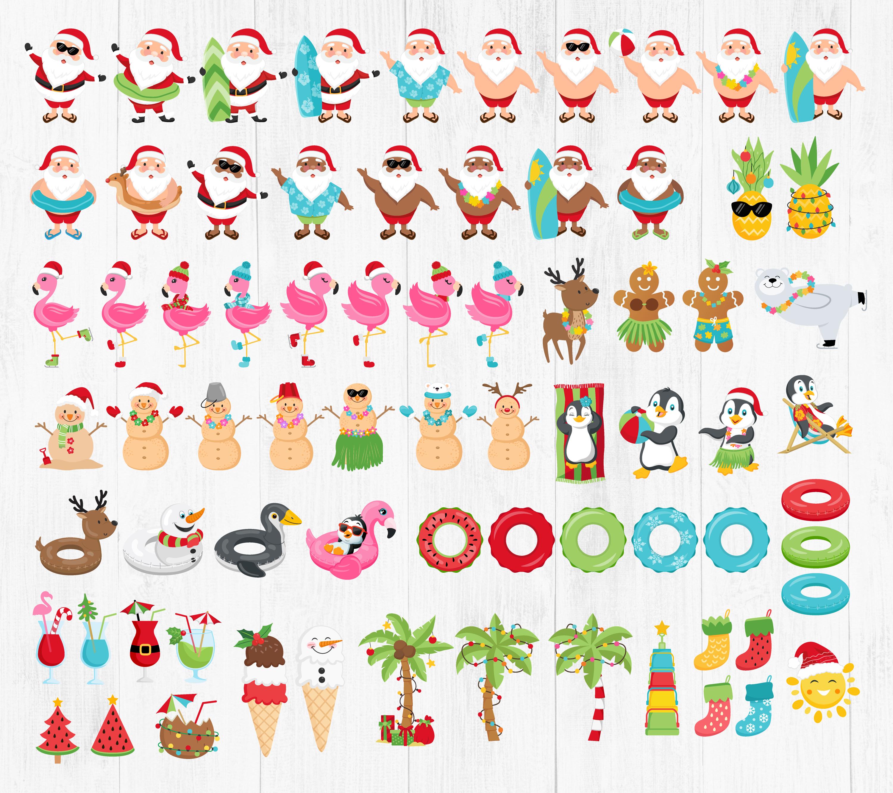 Tropical Christmas Clipart, Beach Christmas Clipart, Christmas in July ...