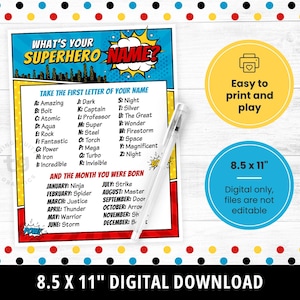 Superhero Party Sign, What's Your Superhero Name Sign, Superhero ...