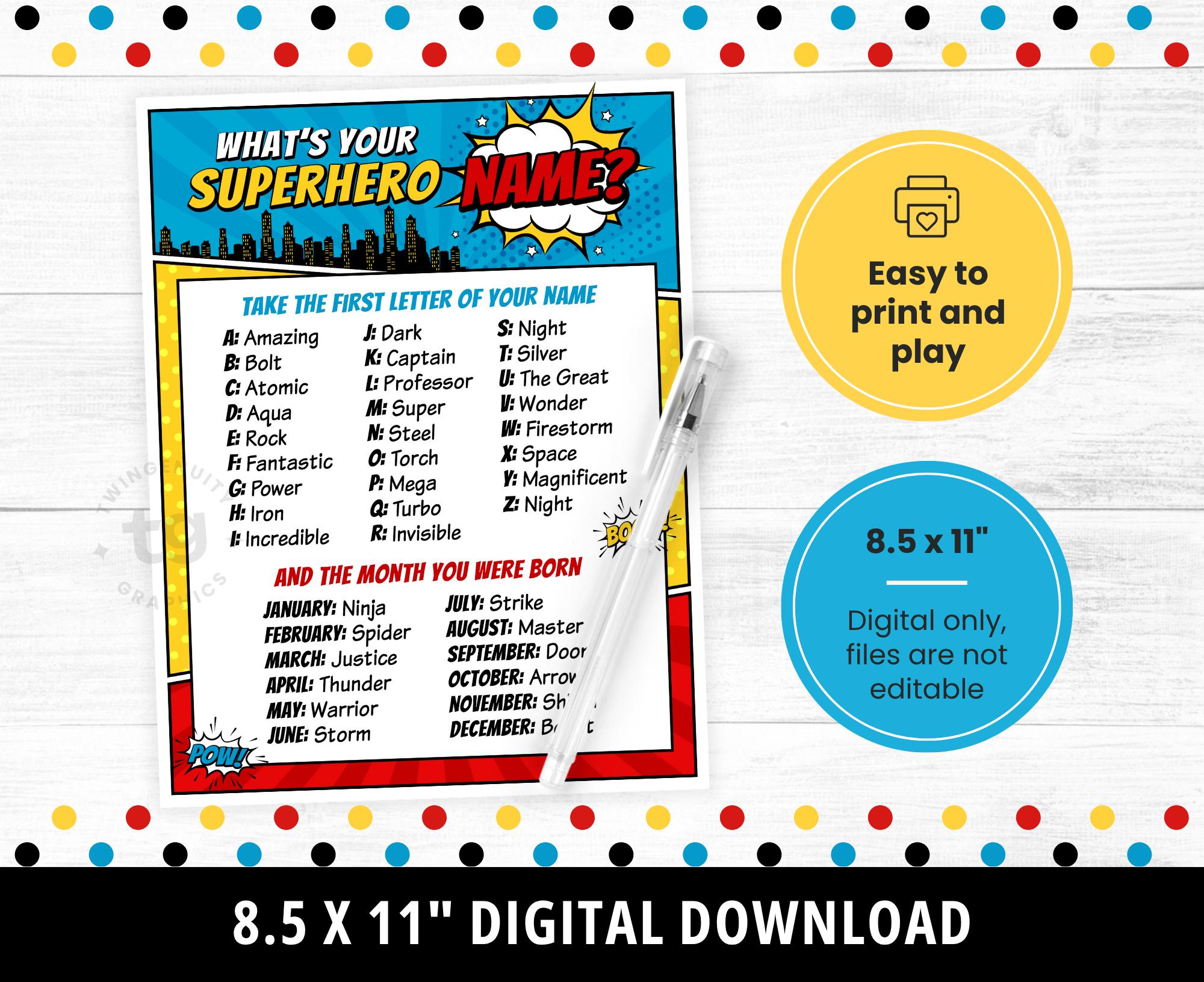 Superhero Party Sign, What's Your Superhero Name Sign, Superhero ...