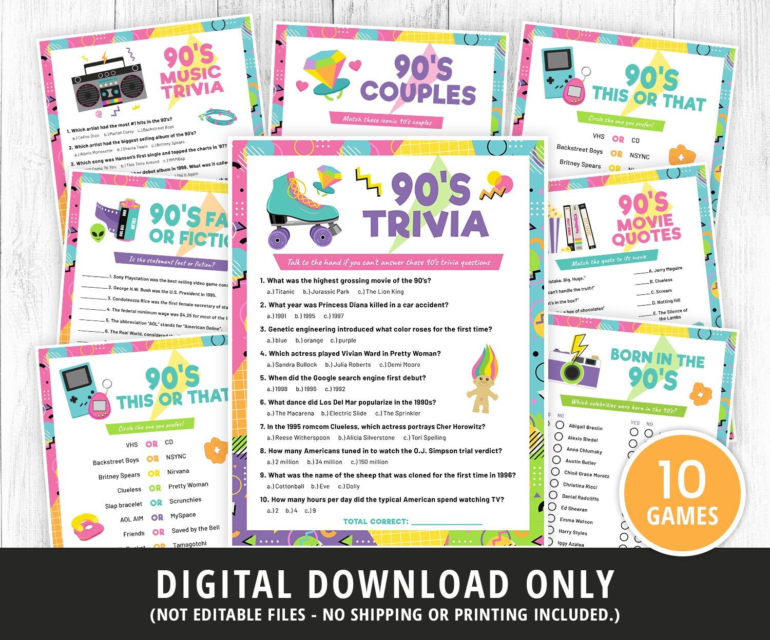 90s Games Bundle Printable 90s Party Games 90s Trivia 90s - Etsy UK