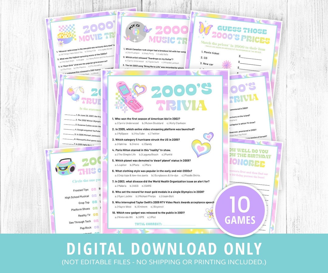 2000s Games Bundle Printable, 2000s Party Games, 2000s Trivia, Y2k 00s ...