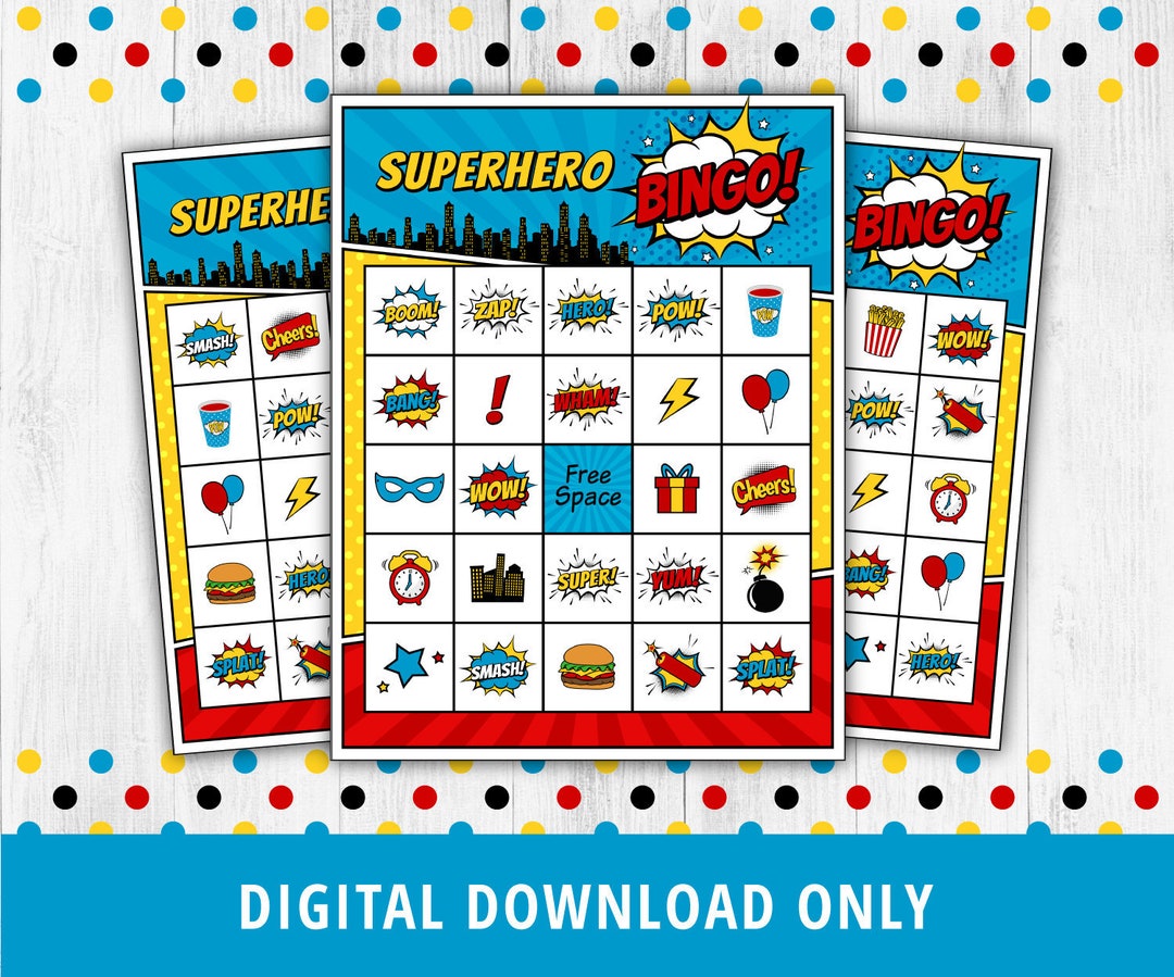 Superhero Bingo, Superhero Bingo Printable, Comic Bingo, Superhero ...