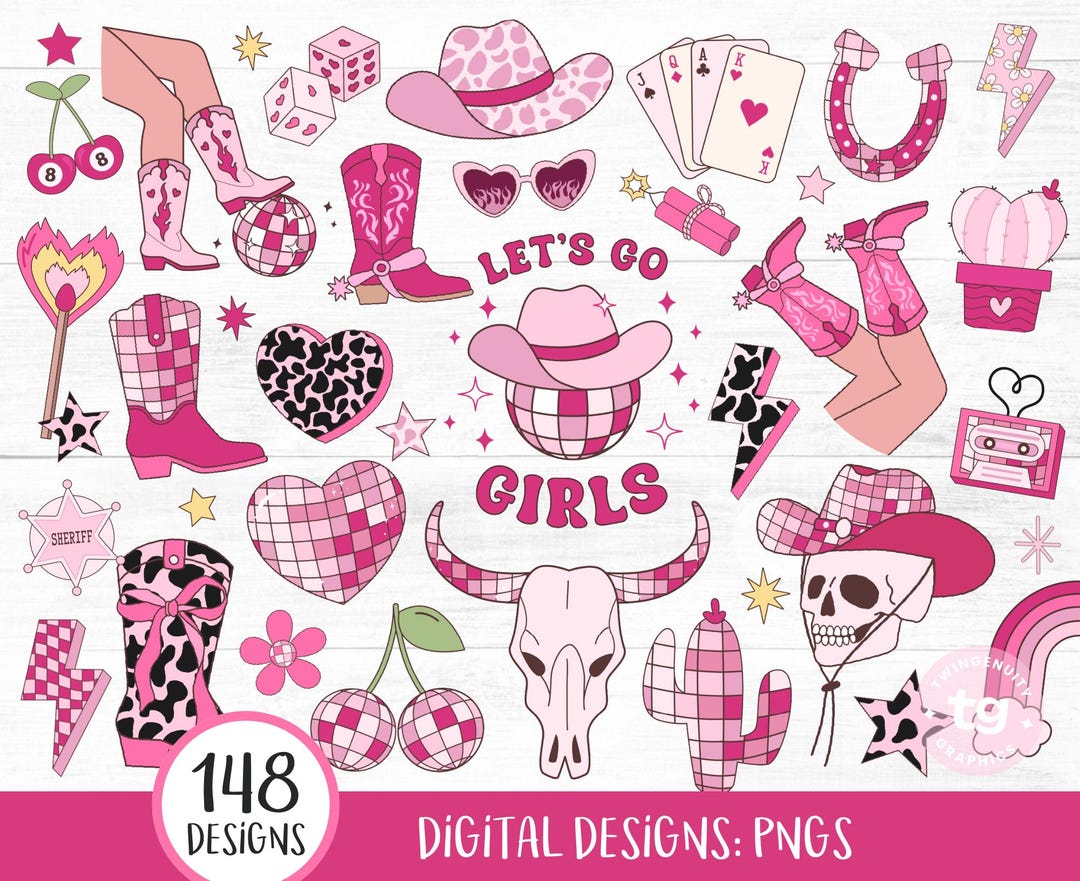 Cowgirl Clipart Disco, Western Retro Rodeo PNG Pink Cowgirl Boots ...