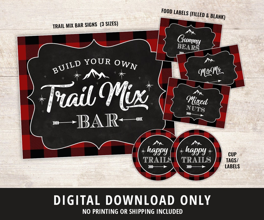 Trail Mix Bar Decor, Buffalo Plaid Trail Mix Bar Kit, Trail Mix Party ...