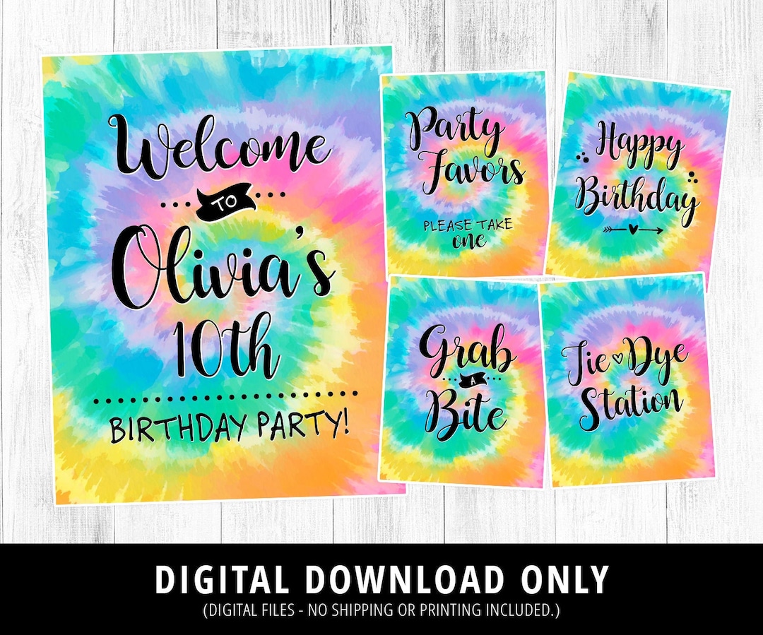 Tie Dye Birthday Party Signs, Tie Dye Welcome Sign, Rainbow Tie Dye ...