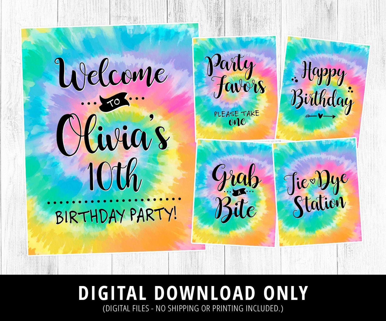 Tie Dye Birthday Party Signs, Tie Dye Welcome Sign, Rainbow Tie Dye ...
