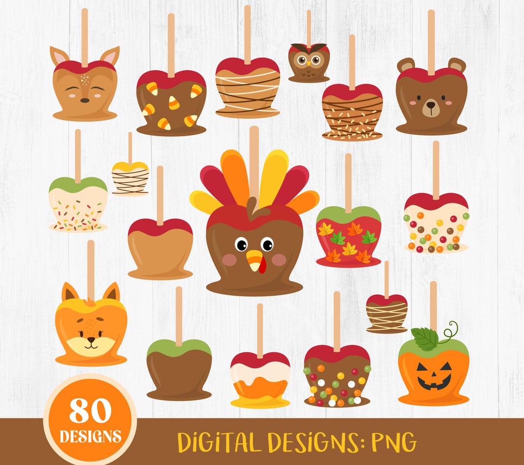 Caramel Apples Clipart, Autumn Carmel Apple, Fall Treats, Candy Apple ...