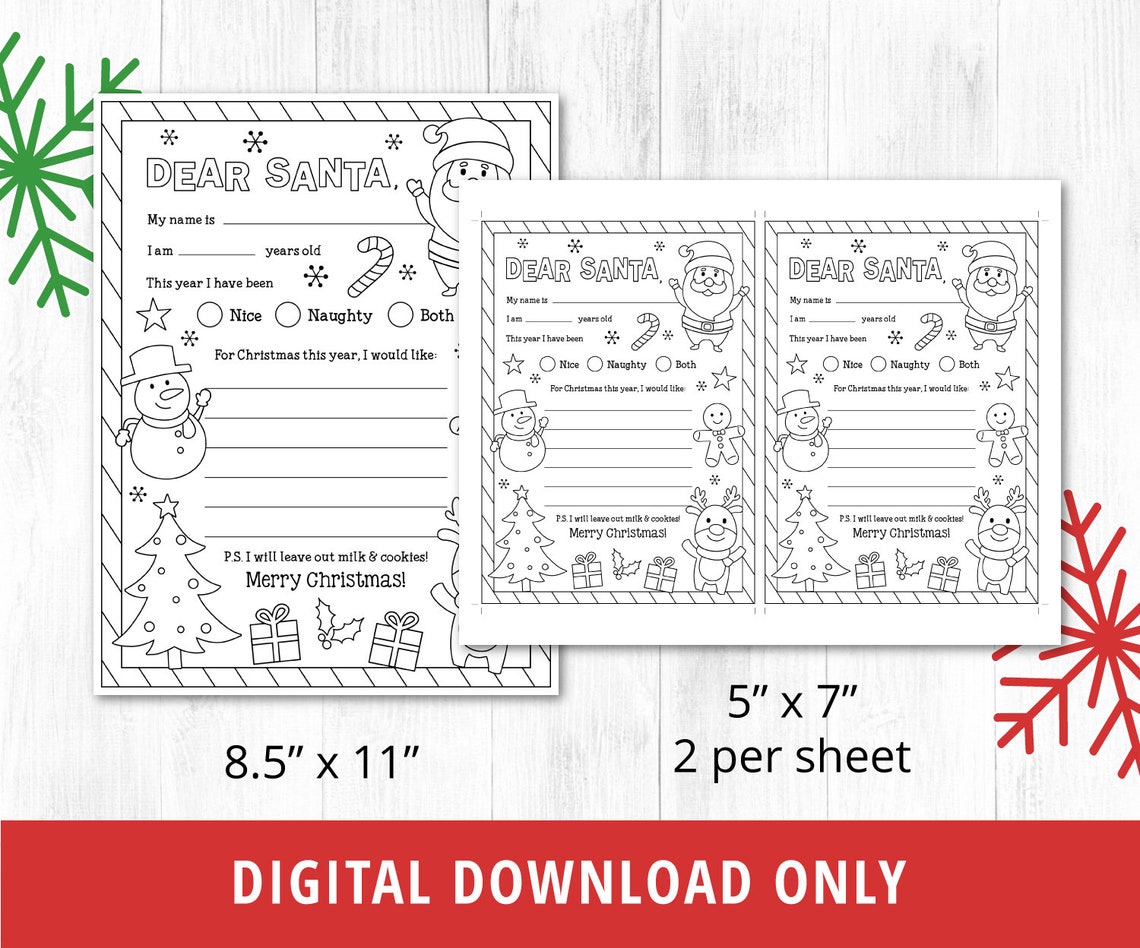 Letter to Santa Coloring Page, Printable Dear Santa Letter, Christmas ...
