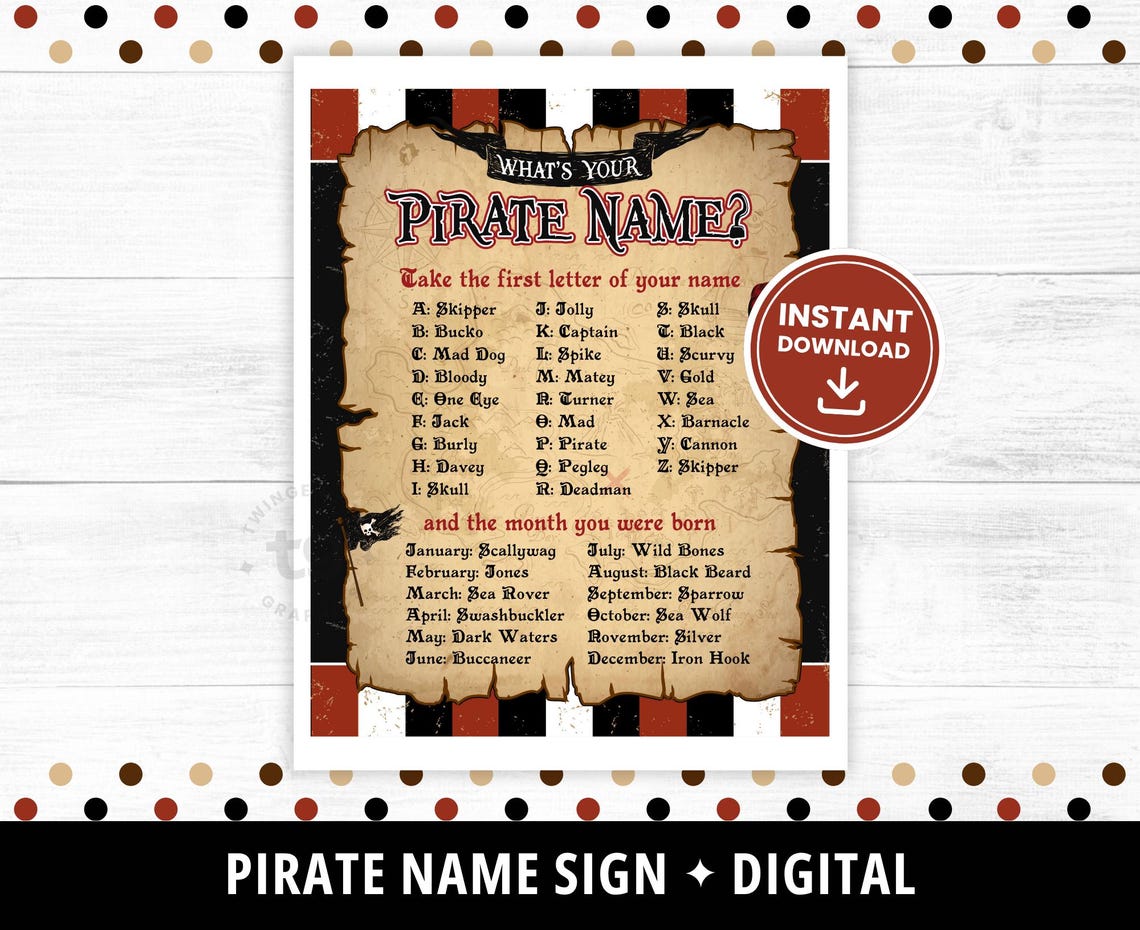 What's Your Pirate Name Sign, Pirate Name Sign, Pirate Birthday Decor ...