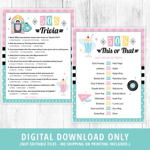 50s Games Bundle Printable 50s Activities 50s Party Games - Etsy