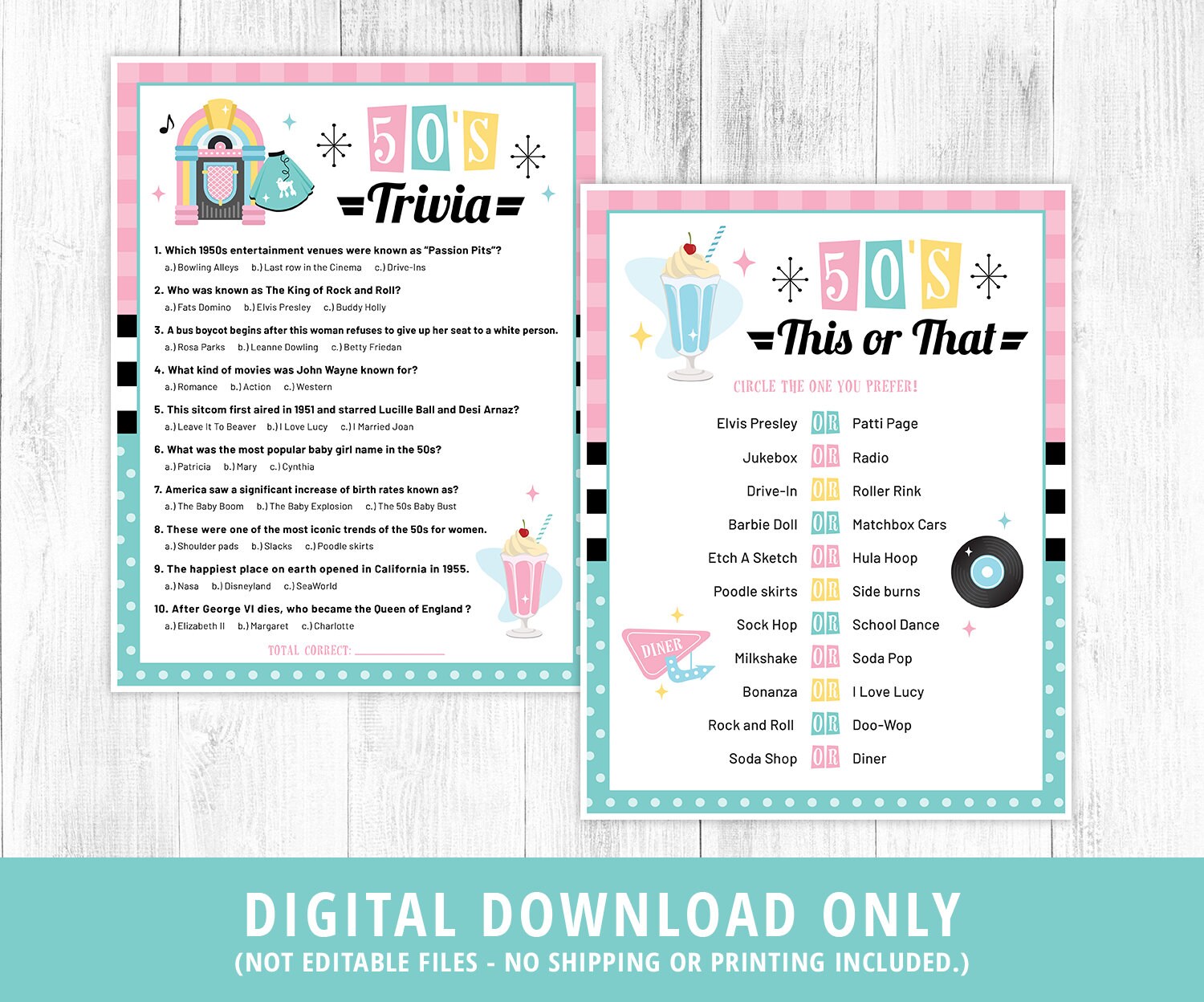 50s Games Bundle Printable 50s Activities 50s Party Games - Etsy Australia