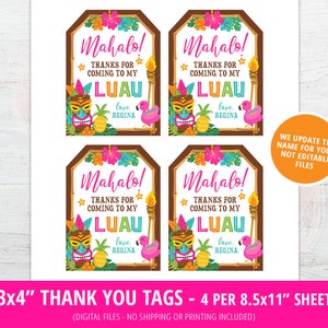 Luau Thank You Tags, Luau Favor Tags, Luau Birthday Tags, Mahalo ...