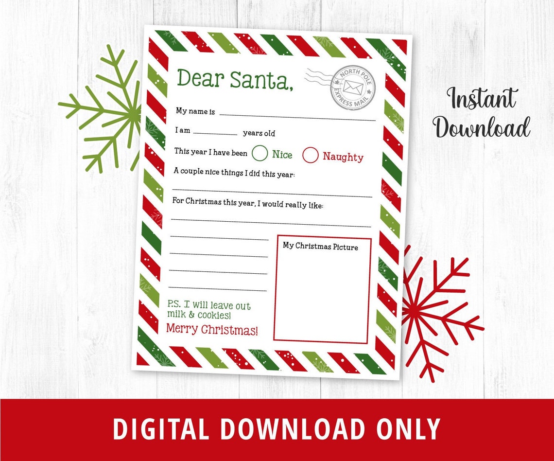 Letter to Santa Dear Santa Letter Printable Kids Letter to - Etsy