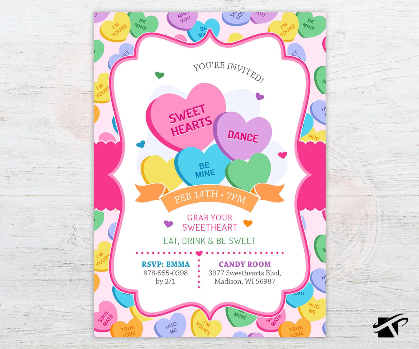 Valentines Day Invite Sweethearts Candy Invitation Candy - Etsy