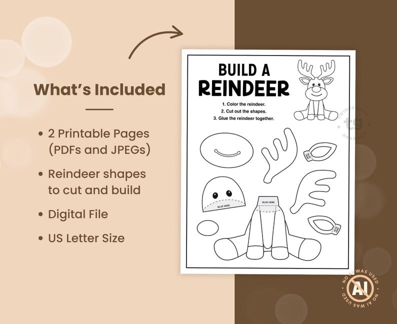 Build a Reindeer Kids Craft, Printable Christmas, Reindeer Activity ...