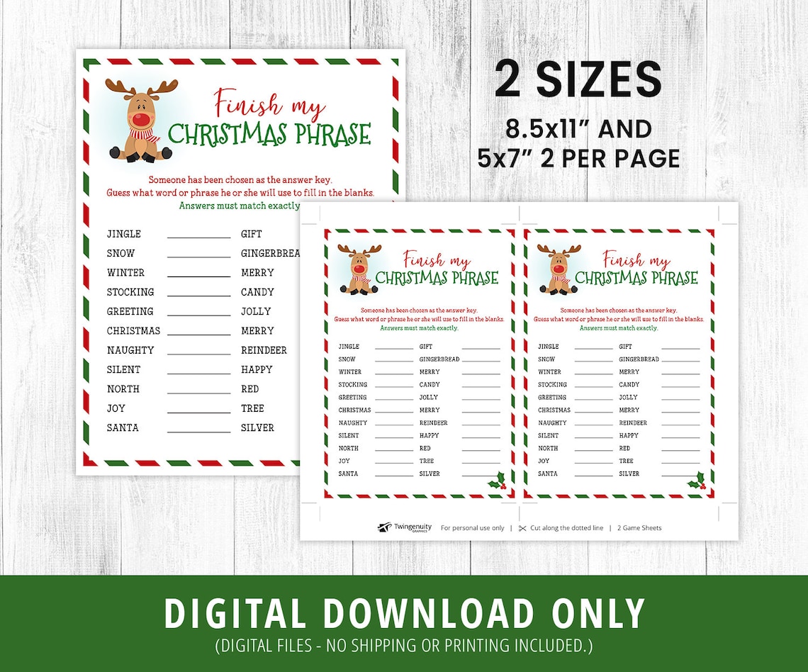 Christmas Phrase Game Finish the Christmas Phrase Christmas - Etsy