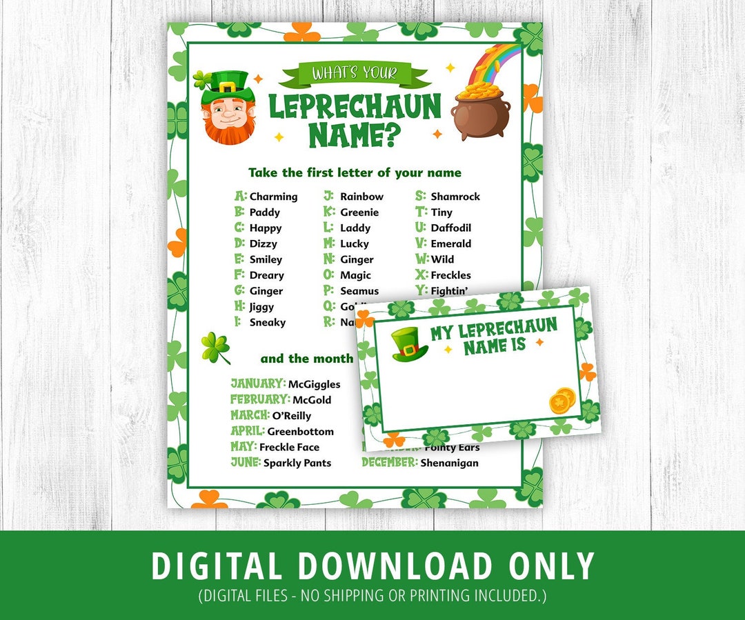 St. Patrick's Party Sign, What's Your Leprechaun Name Game, St Patricks ...