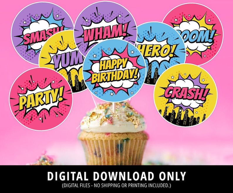 Girl Superhero Cupcake Toppers Girl Superhero Birthday Decor | Etsy
