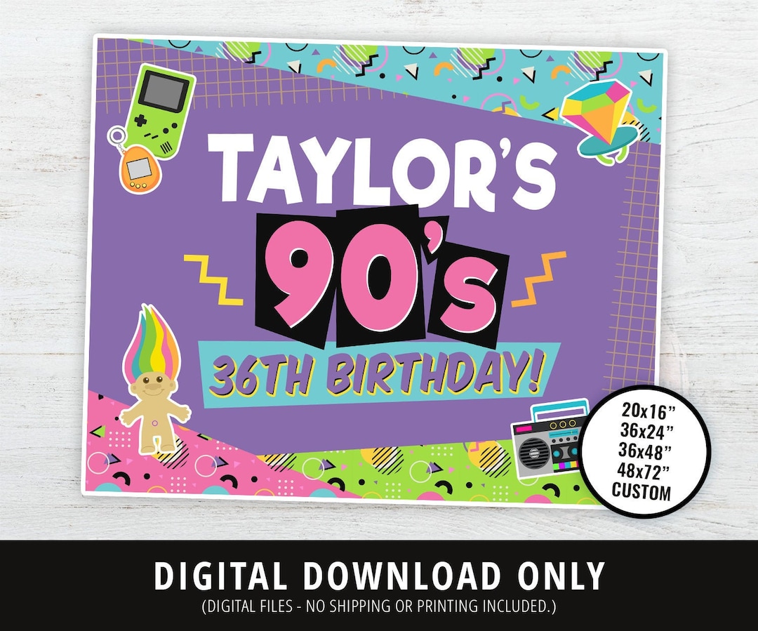 90s Backdrop, 90s Banner, 90s Yard Sign, 90s Birthday Party, Back to ...