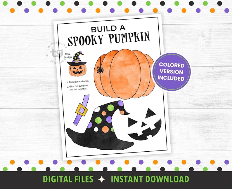 Build a Pumpkin Kid's Craft, Printable Halloween Crafts Kids, Jack-o ...