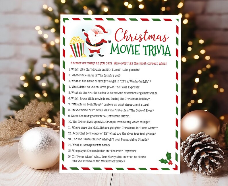 Christmas Movie Trivia Game Printable, Christmas Trivia Game, Christmas ...
