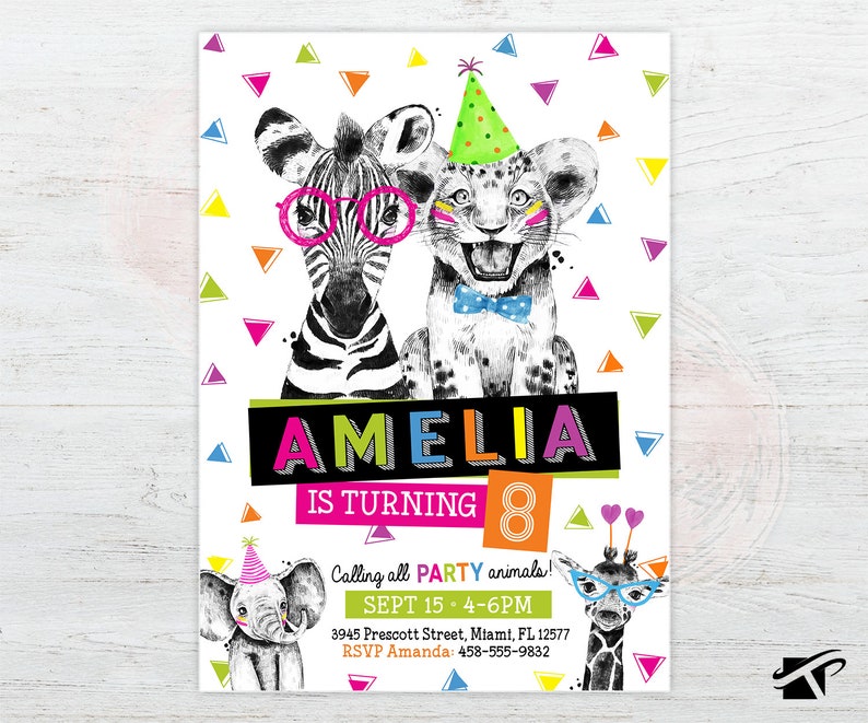 Party Animal Birthday Invitation Wild Animal Invitation - Etsy