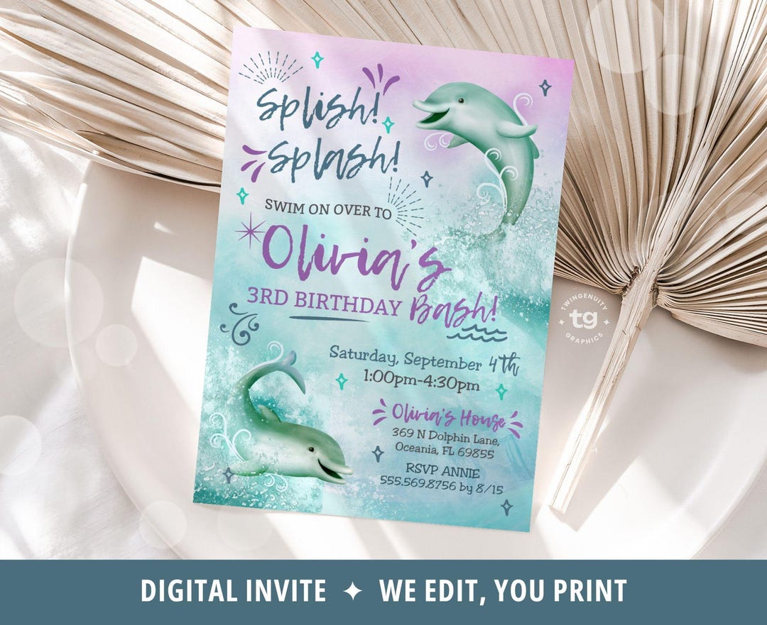 Dolphin Invitation, Dolphin Birthday Invitation, Dolphin Invitation ...