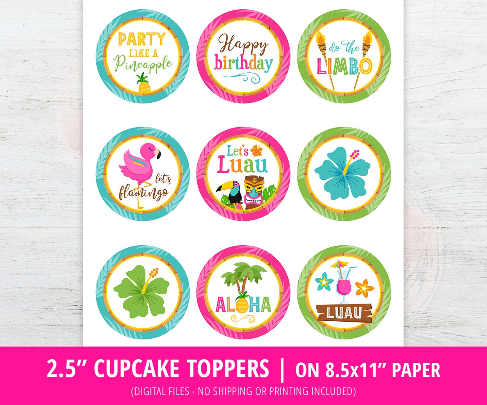 Luau Cupcake Toppers Luau Party Cupcake Toppers Hawaiian - Etsy
