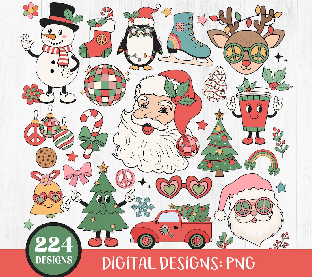 Retro Christmas Clipart, Groovy Christmas Clipart, Christmas Clipart ...