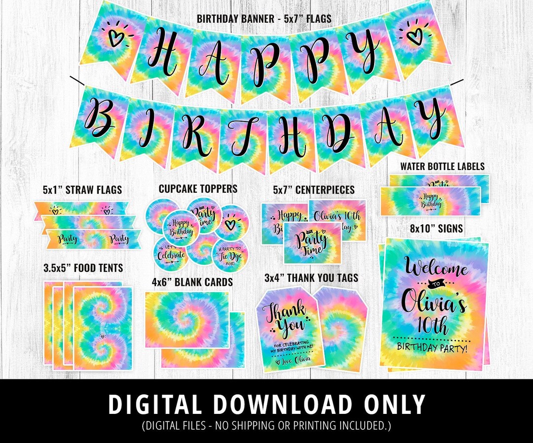 Tie Dye Party Decorations Printable, Tie Dye Birthday Decor, Tie Dye ...