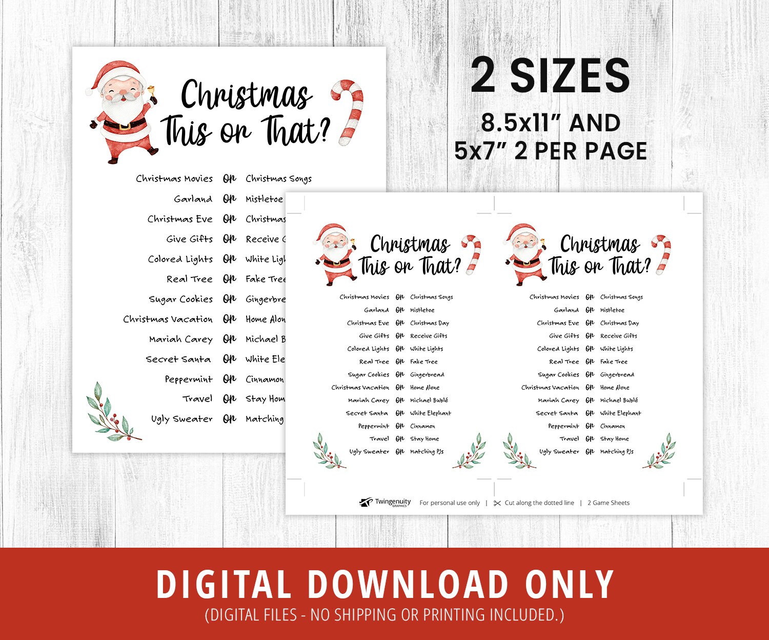 Printable Christmas This or That Game, Christmas Party Game, Christmas ...