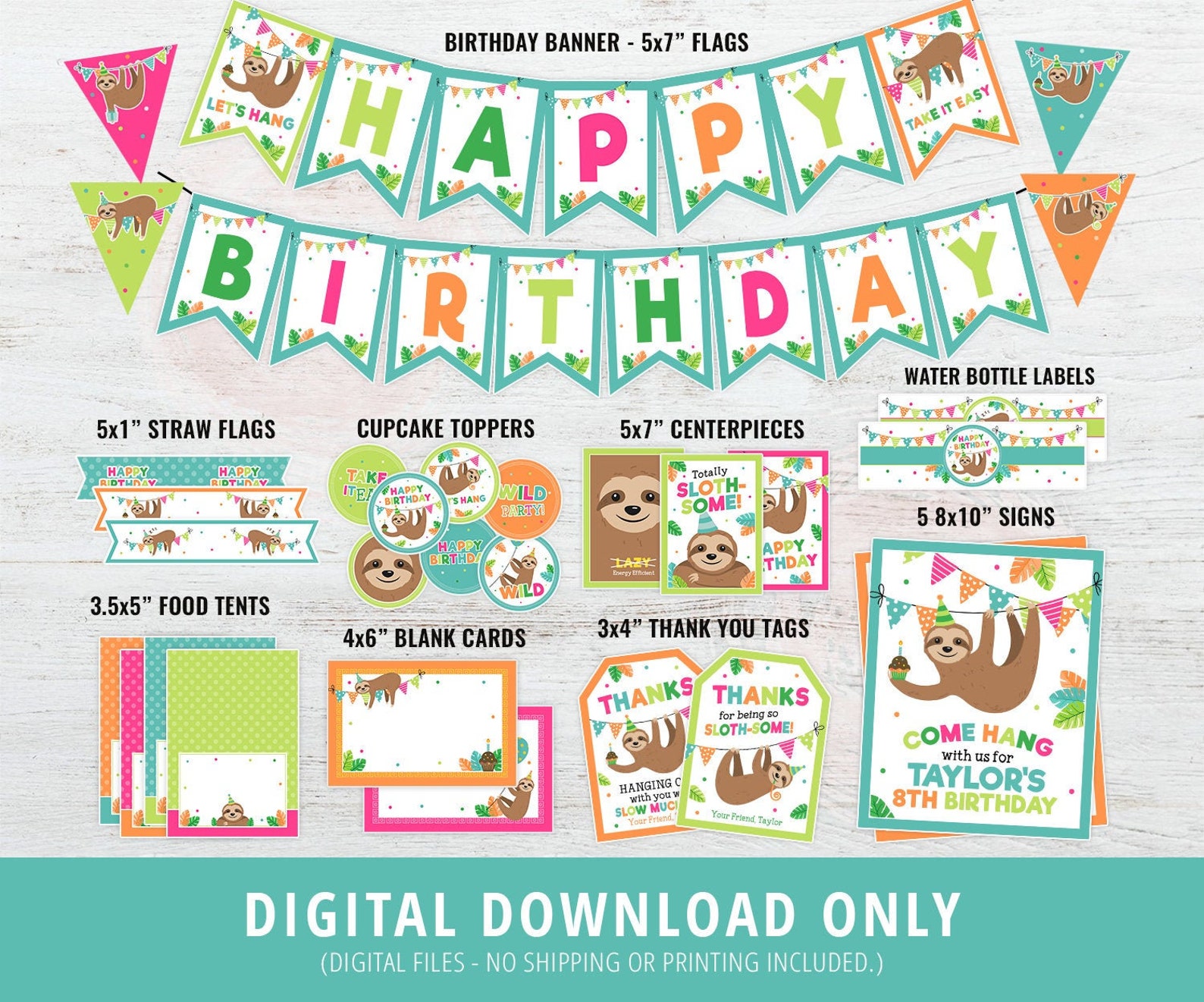 Sloth Birthday Decorations Sloth Party Package Sloth Theme | Etsy