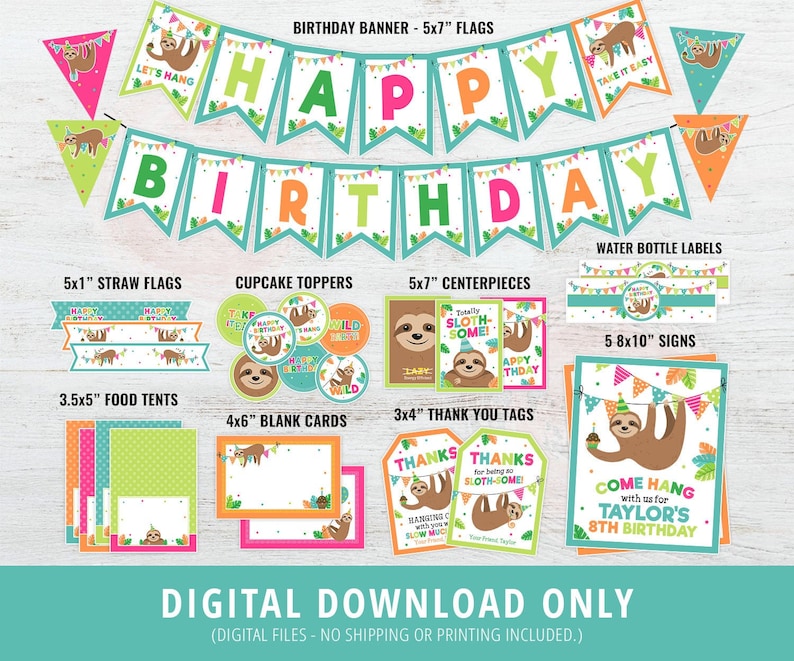 Sloth Birthday Decorations Sloth Party Package Sloth Theme | Etsy