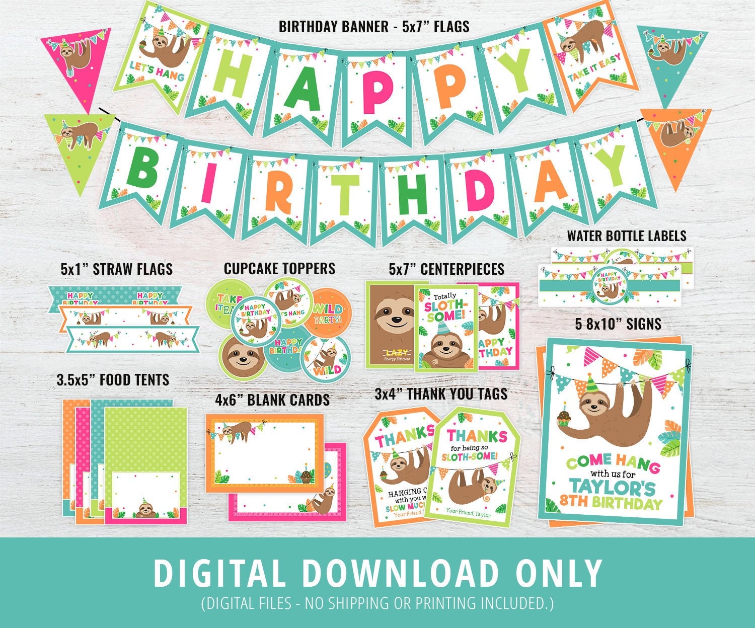 Sloth Birthday Decorations, Sloth Party Package, Sloth Theme, Sloth ...