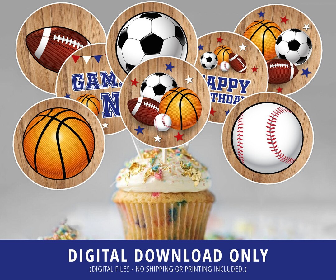 Sports Cupcake Toppers, All Star Cupcake Toppers, Sports Birthday Decor ...