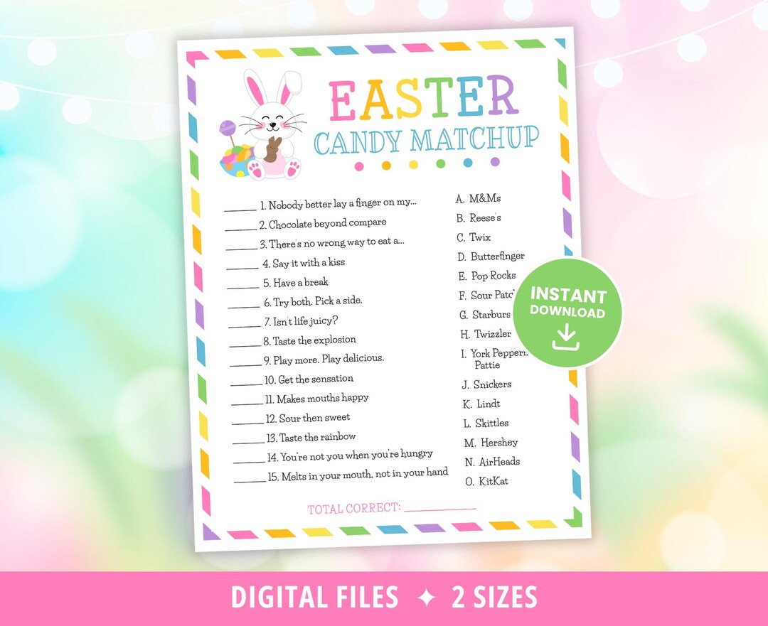 Easter Candy Match up Game, Printable Easter Game, Easter Activity ...