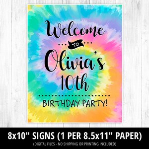 Tie Dye Birthday Party Signs, Tie Dye Welcome Sign, Rainbow Tie Dye ...