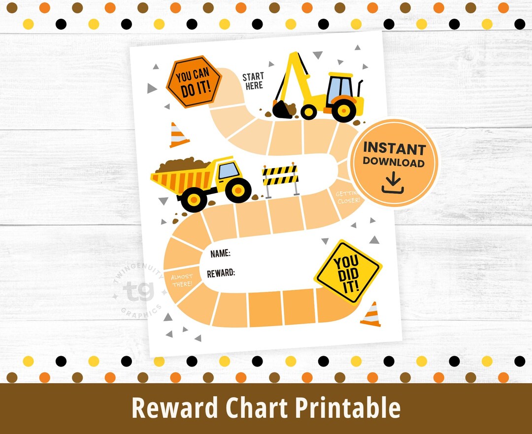 Printable Construction Reward Chart, Construction Reward Chart Kids ...