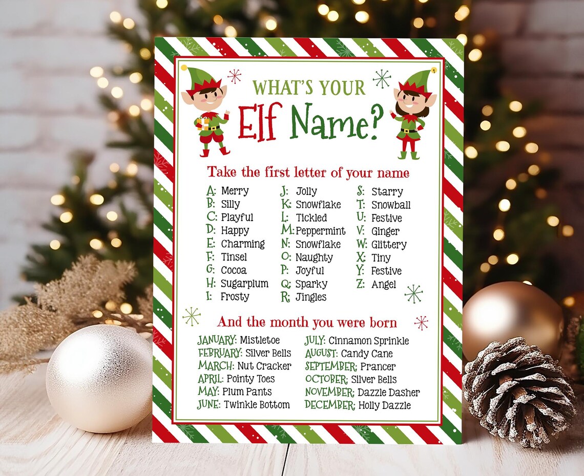 What's Your Elf Name Game Sign, Christmas Elf Name Game, Christmas ...