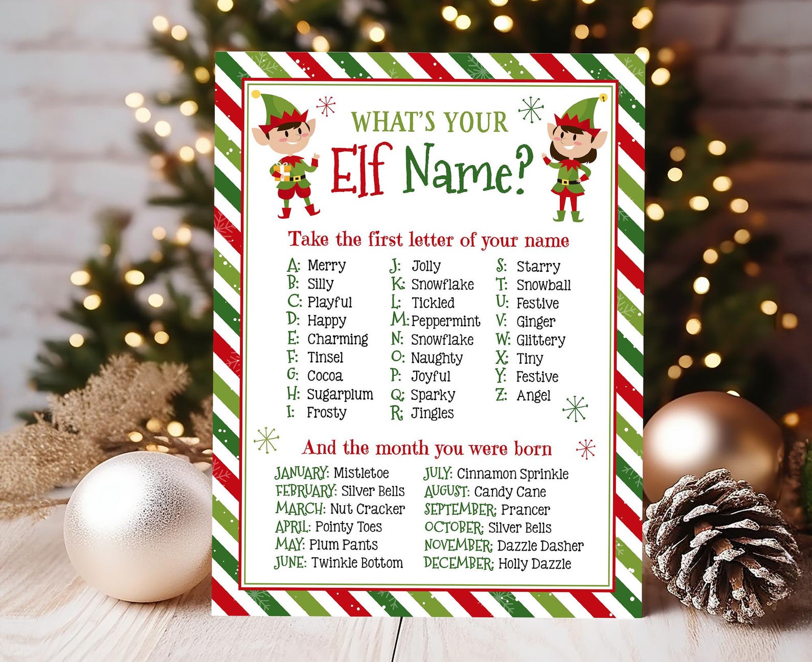 What's Your Elf Name Game Sign, Christmas Elf Name Game, Christmas ...