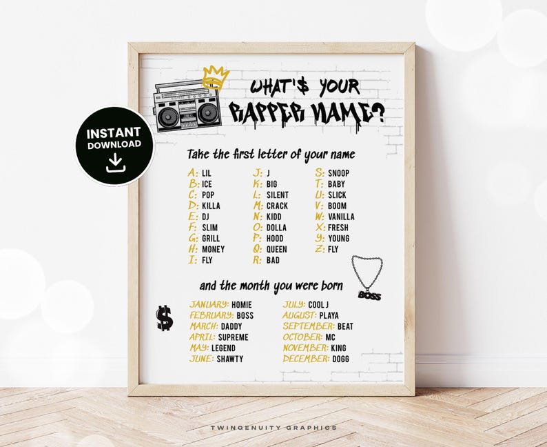 What's Your Rapper Name Sign, Rapper Party Sign, Rapper Hip Hop ...