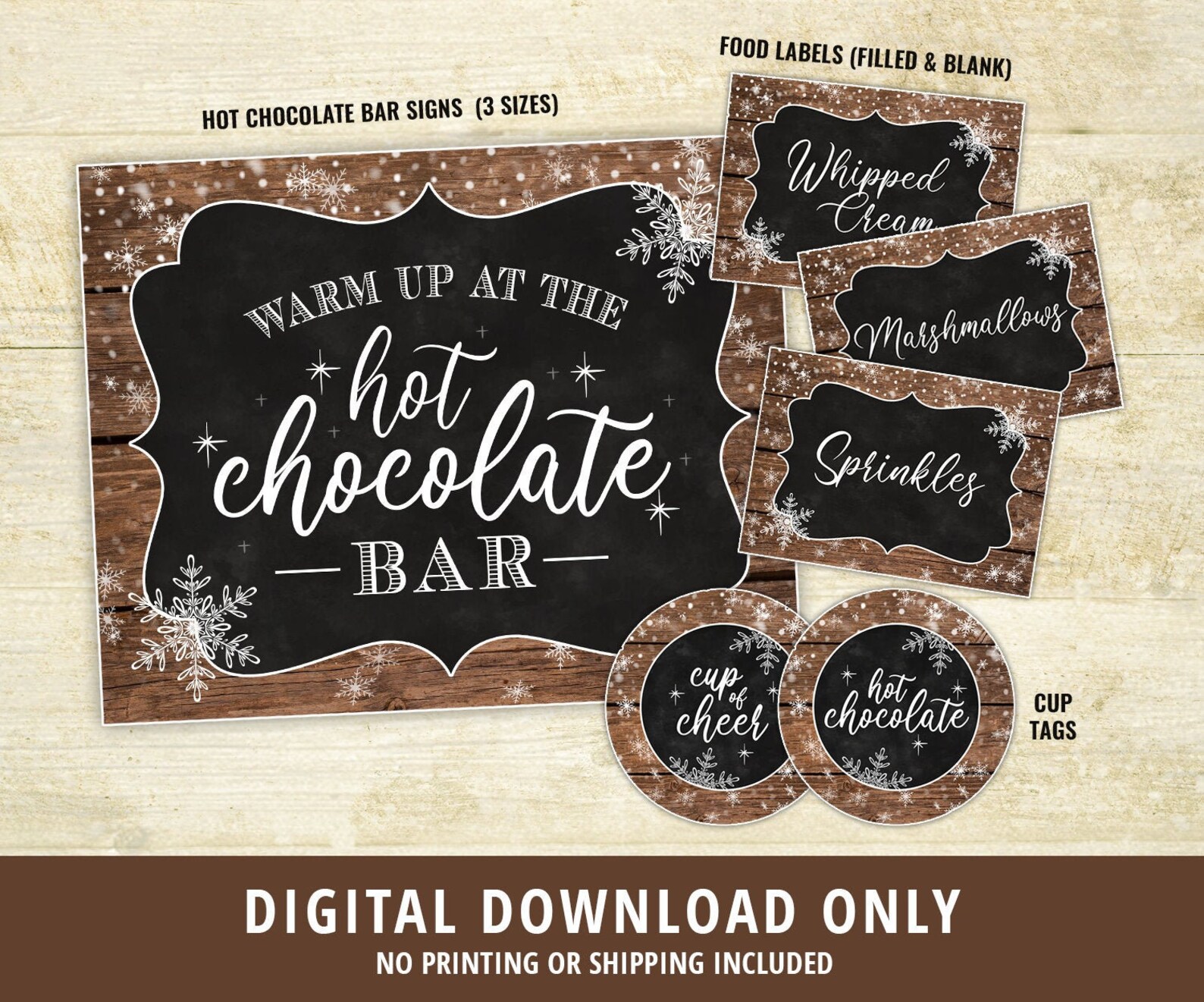 Hot Chocolate Bar Printable Kit Hot Chocolate Party Wood Hot - Etsy